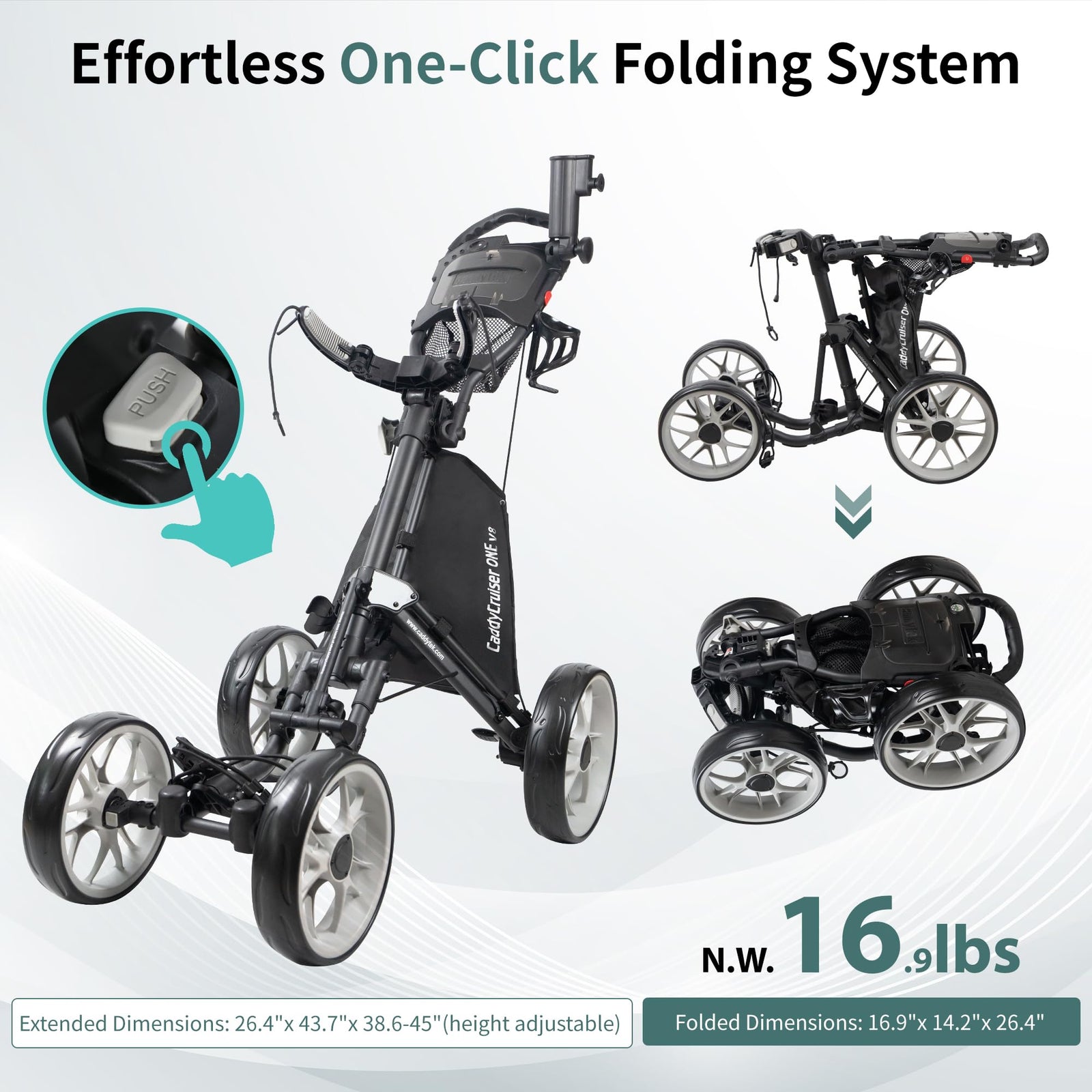 CaddyTek CaddyCruiser One Click 4-Wheel Golf Push Cart
