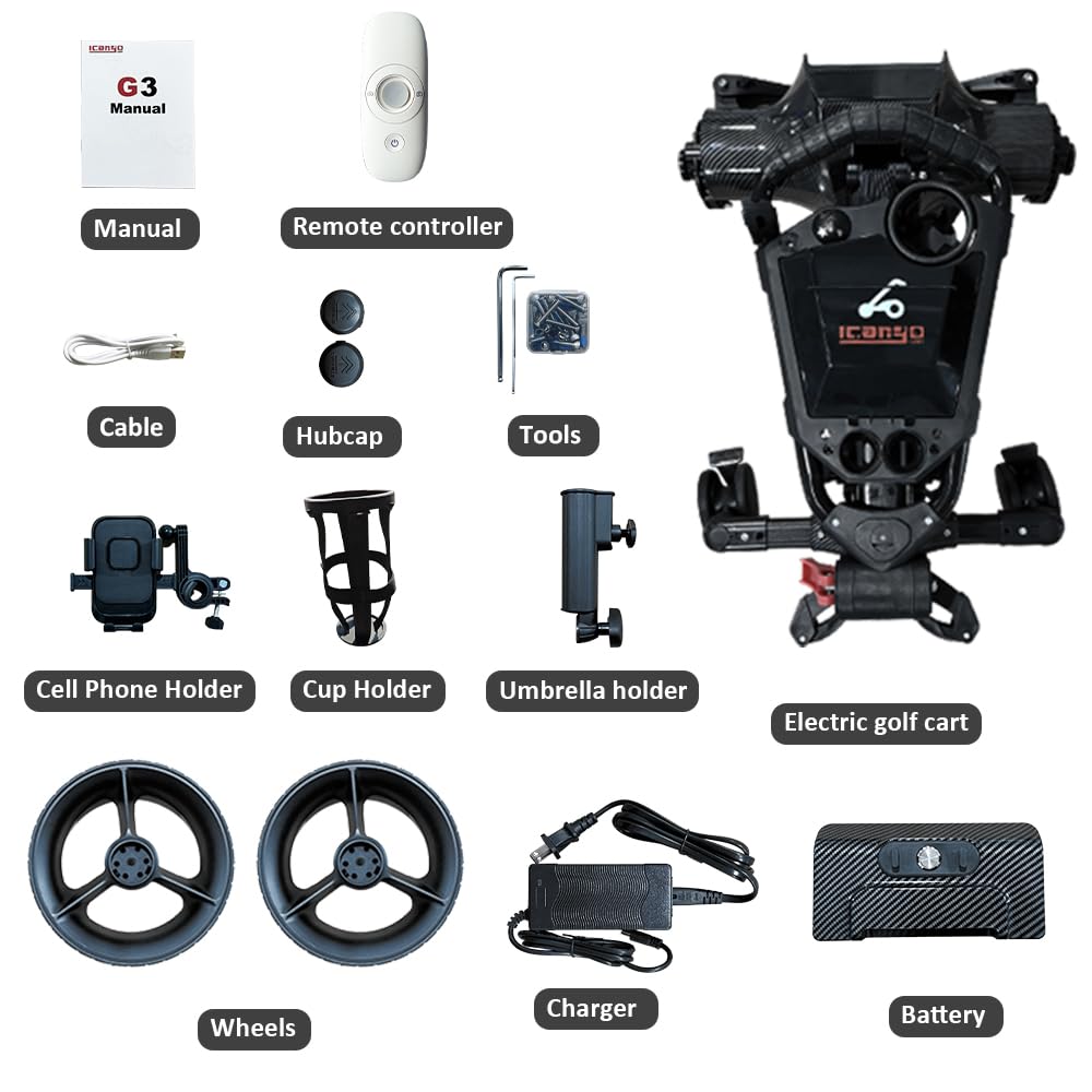 Icango G3 Smart Electric Follow Golf Caddy – Black