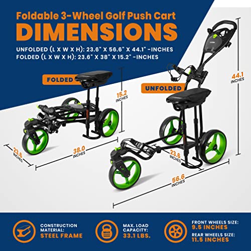 JOVIAL 3-Wheel Golf Push Cart with Built-In Seat