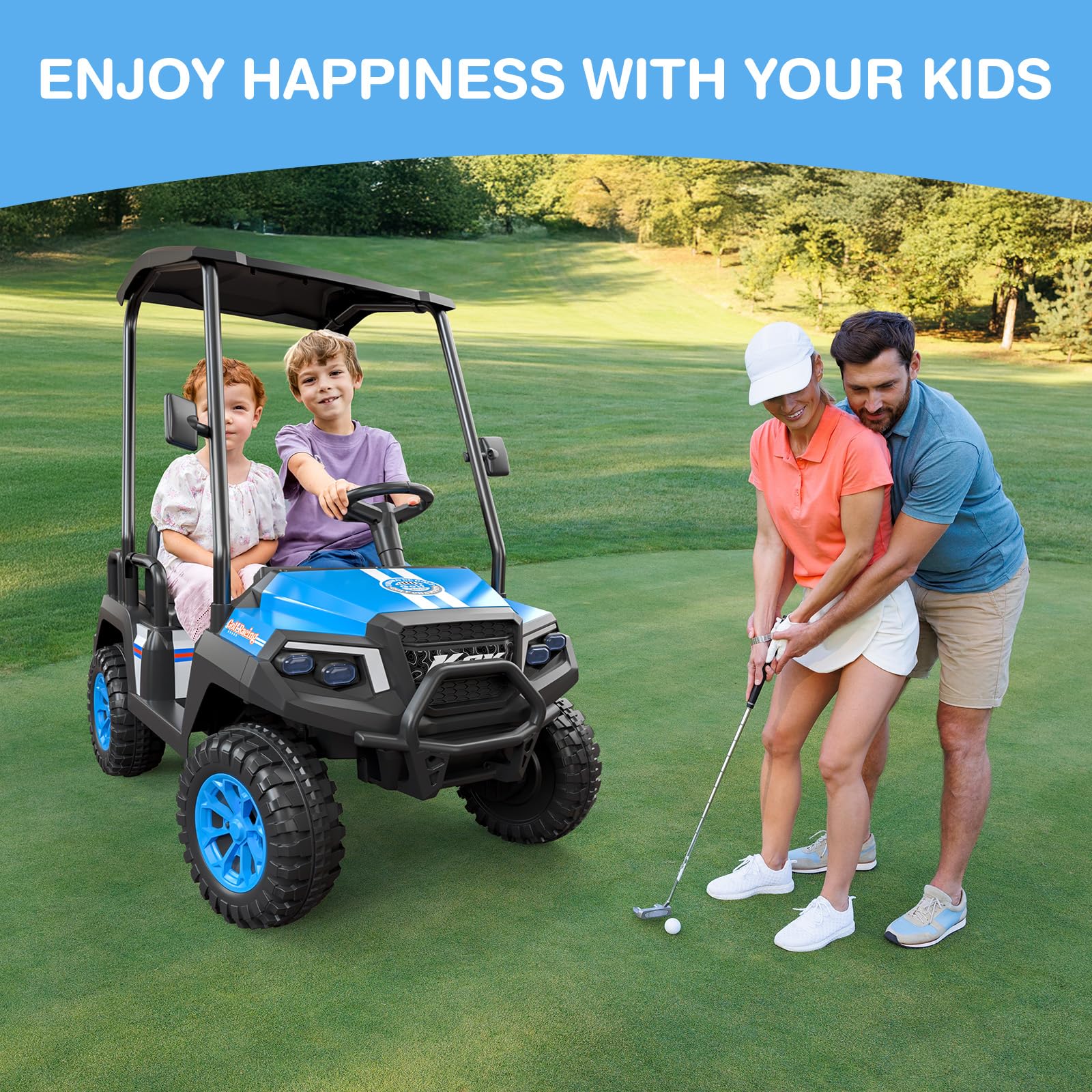 LIGIANT R9 Kids 4-Seat Electric Golf Cart Ride-On - Blue | Golf Cart Shop