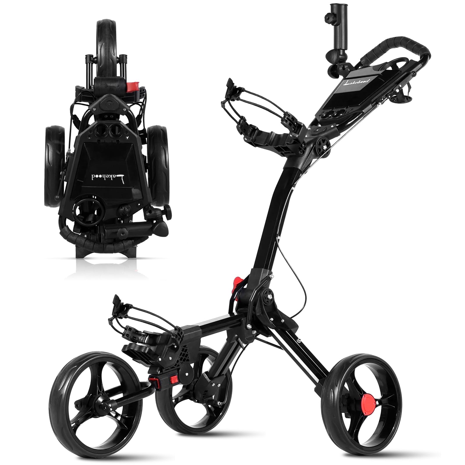 Lakehood 3-Wheel Foldable Golf Push Cart with Brake & Storage | Golf ...