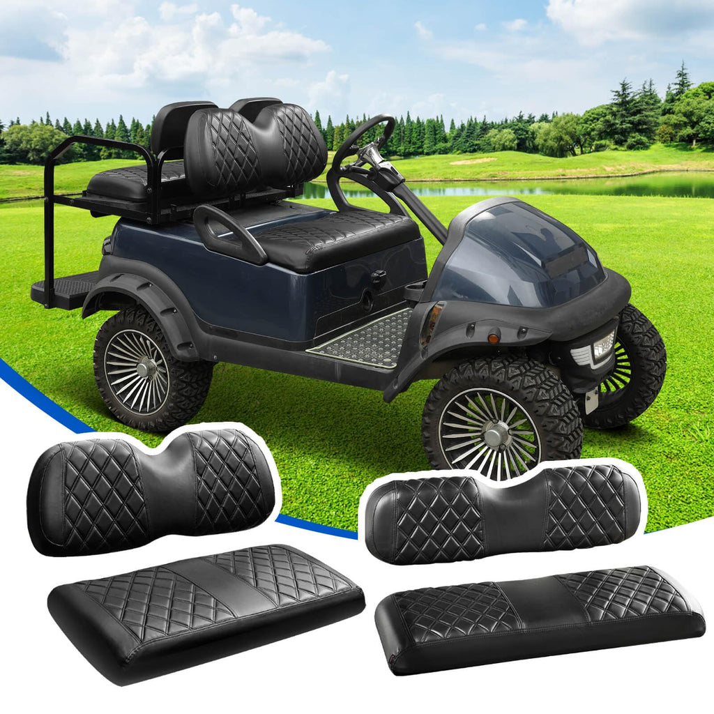 NOKINS Golf Cart Seat Cover Kit – Black Diamond Stitch
