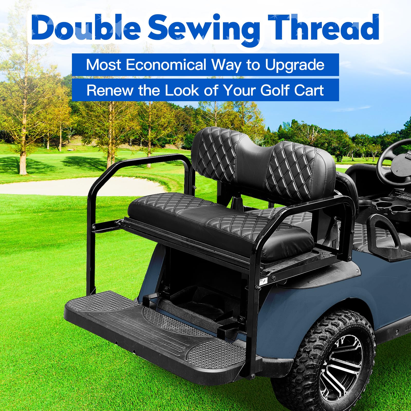 NOKINS Golf Cart Seat Cover Kit – Black Diamond Stitch
