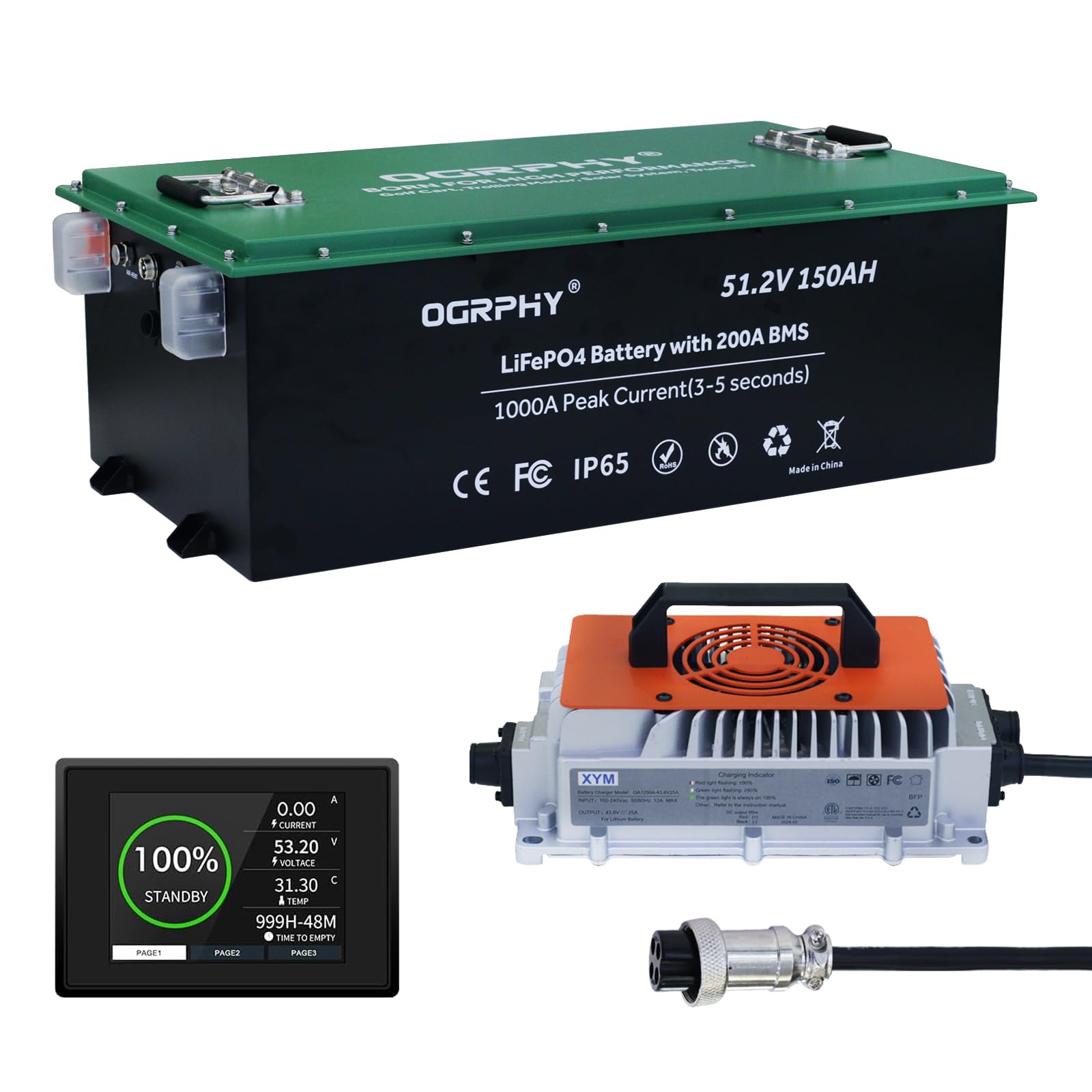 OGRPHY 48V 150AH Lithium Golf Cart Battery with App & Display