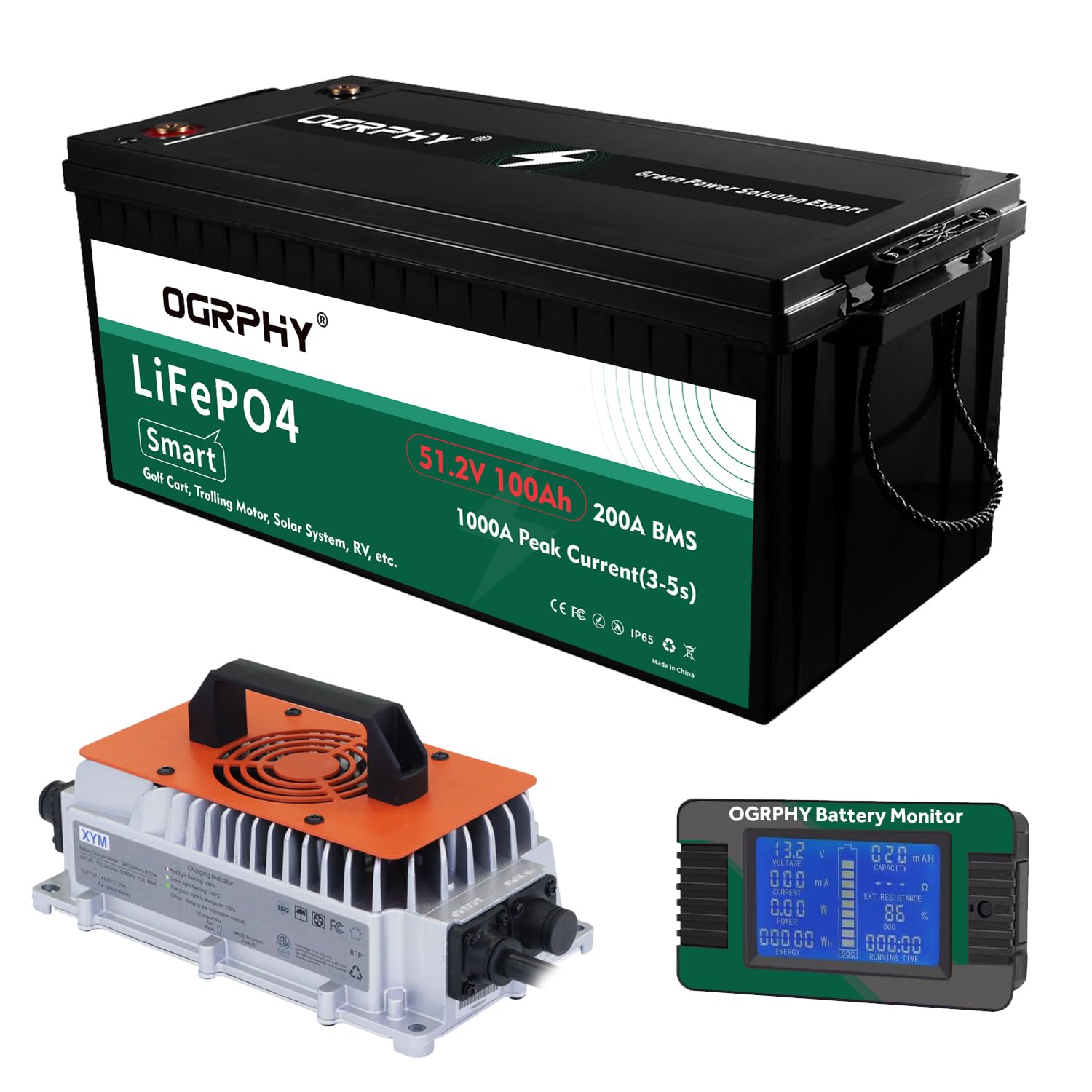 OGRPHY 48V 18A Lithium Golf Cart Battery with App, Display & Charger