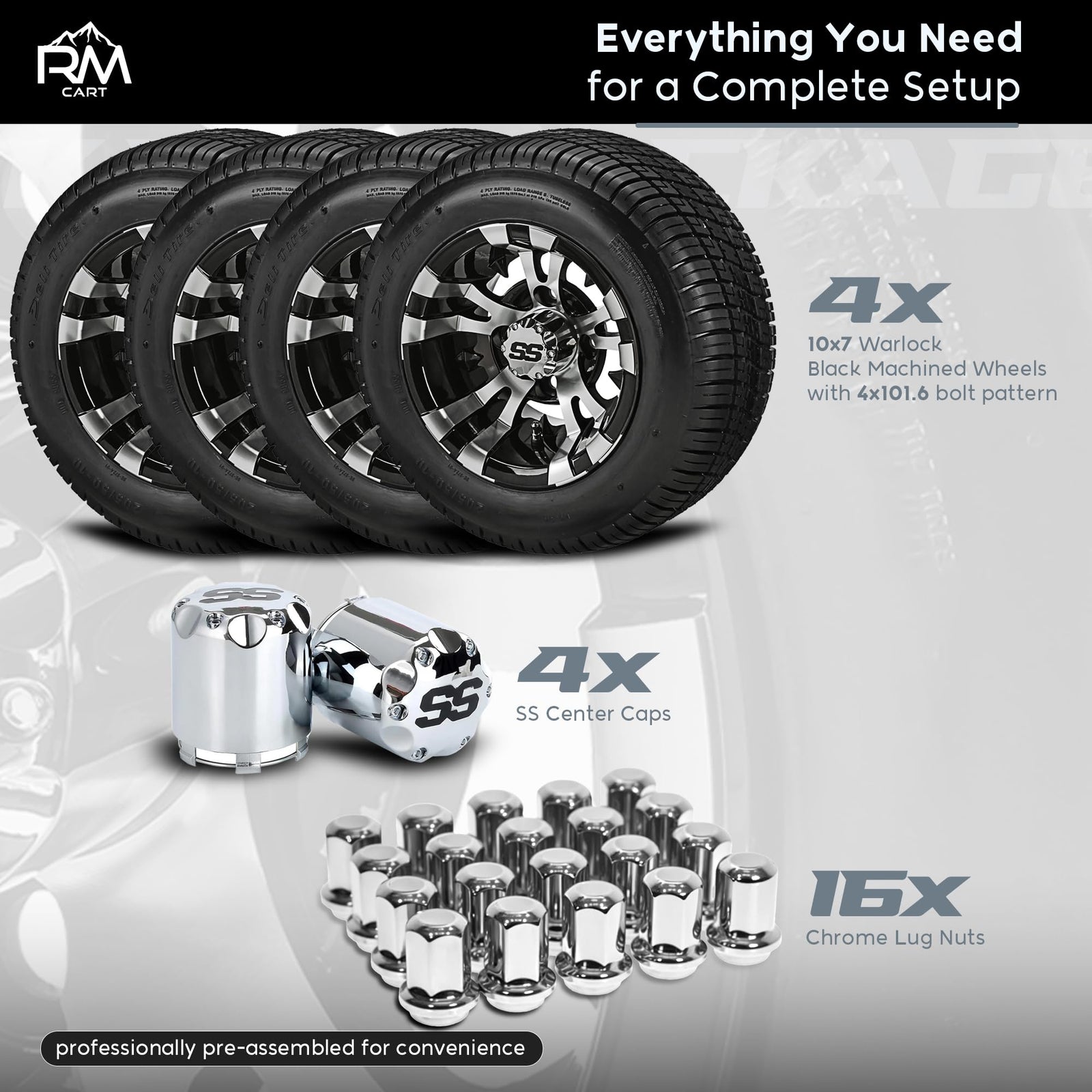 RM Cart 10" Warlock Golf Cart Wheels & Tire Set – 4 Pack