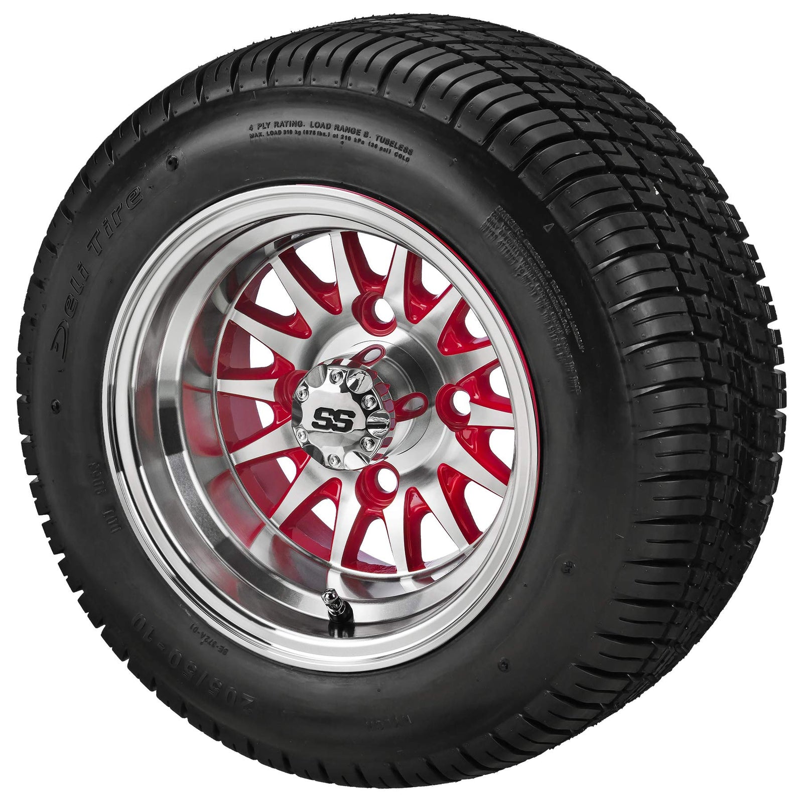 RM Cart Red 14-Spoke Golf Cart Tire & Wheel Combo 205/50-10 - Set 4 ...