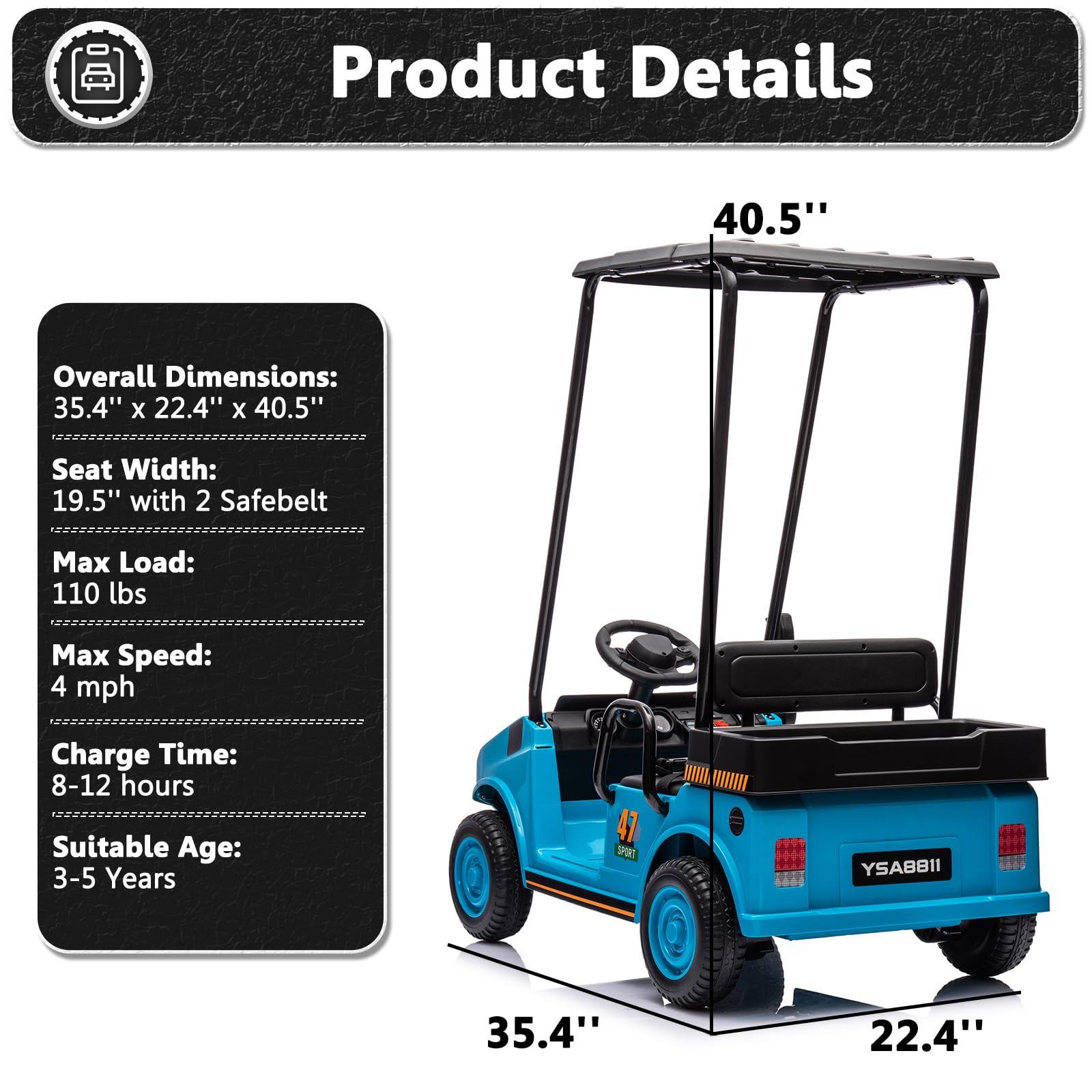 karbost Blue 12V Kids Ride-On Golf Cart – Blue, 2-Seater