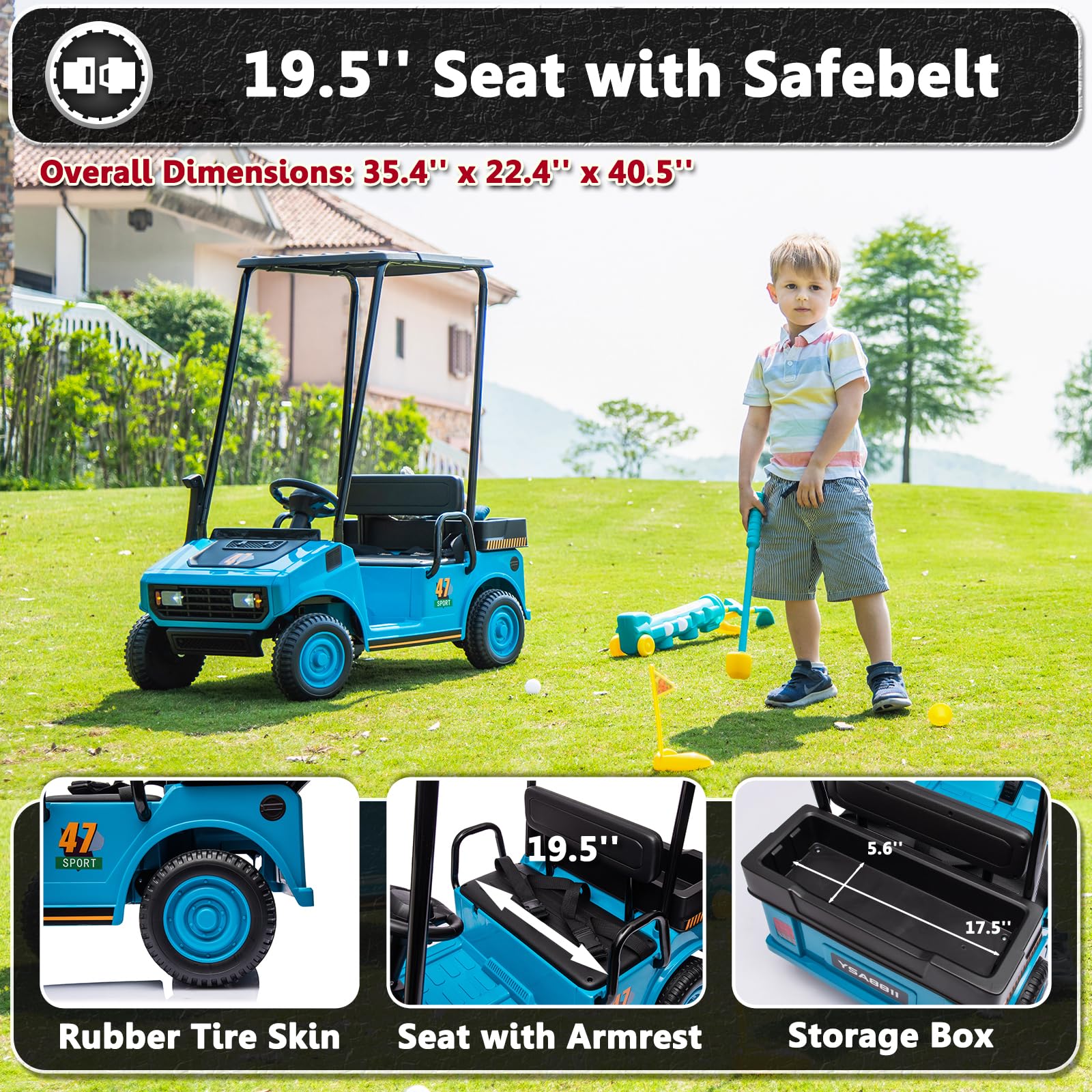karbost Blue 12V Kids Ride-On Golf Cart – Blue, 2-Seater